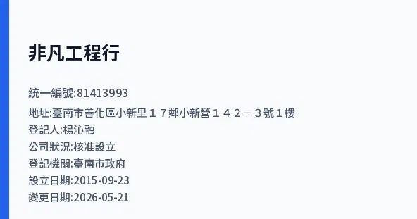 非凡工程行的照片-統編 81413993(臺南市) 公司登記資料與營業項目詳細圖表