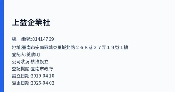 上益企業社的照片-統編 81414769(臺南市) 公司登記資料與營業項目詳細圖表