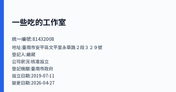一些吃的工作室的照片-統編 81432008(臺南市) 公司登記資料與營業項目詳細圖表
