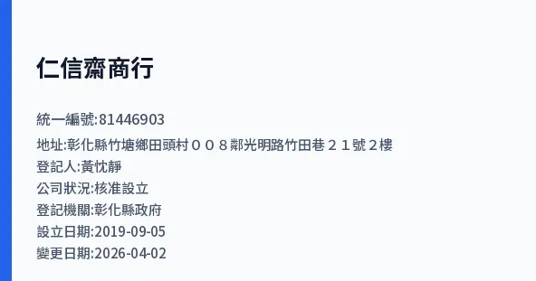仁信齋商行的照片-統編 81446903(彰化縣) 公司登記資料與營業項目詳細圖表