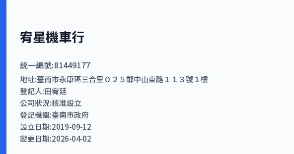 宥星機車行的照片-統編 81449177(臺南市) 公司登記資料與營業項目詳細圖表