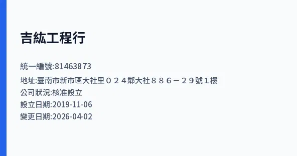 吉紘工程行的照片-統編 81463873(臺南市) 公司登記資料與營業項目詳細圖表
