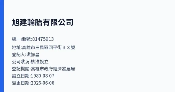 旭建輪胎有限公司的照片-統編 81475913(高雄市) 公司登記資料與營業項目詳細圖表
