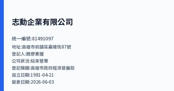 志勳企業有限公司的照片-統編 81491097(高雄市) 公司登記資料與營業項目詳細圖表