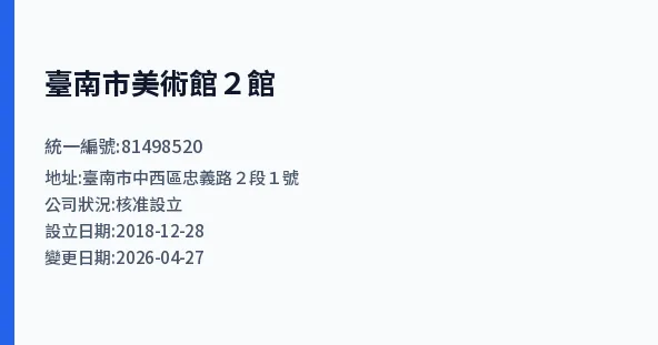臺南市美術館2館的照片-統編 81498520(臺南市) 公司登記資料與營業項目詳細圖表