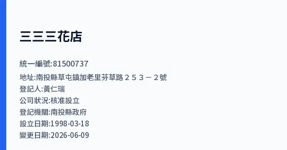 三三三花店的照片-統編 81500737(南投縣) 公司登記資料與營業項目詳細圖表