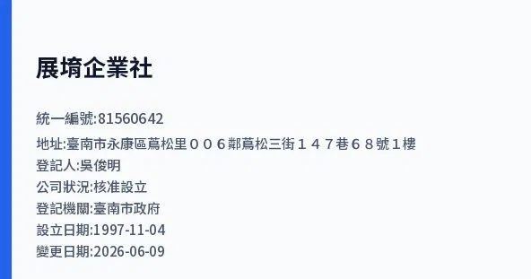 展堉企業社的照片-統編 81560642(臺南市) 公司登記資料與營業項目詳細圖表