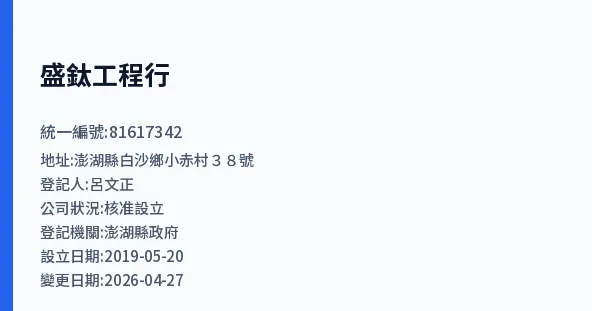 盛鈦工程行的照片-統編 81617342(澎湖縣) 公司登記資料與營業項目詳細圖表