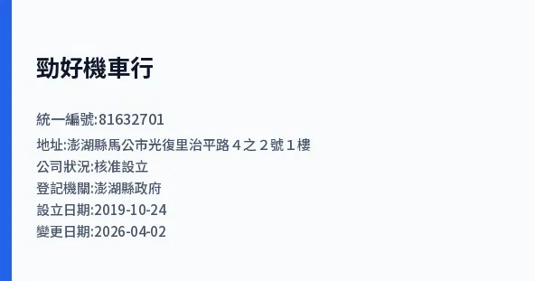 勁好機車行的照片-統編 81632701(澎湖縣) 公司登記資料與營業項目詳細圖表