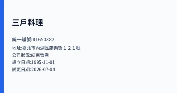 三戶料理的照片-統編 81650382(臺北市) 公司登記資料與營業項目詳細圖表