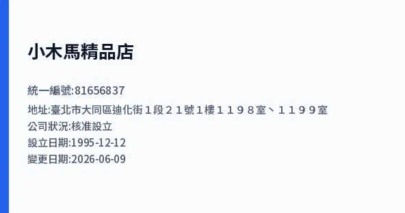 小木馬精品店的照片-統編 81656837(臺北市) 公司登記資料與營業項目詳細圖表