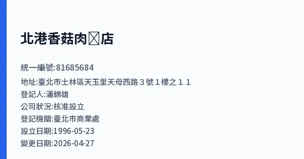 北港香菇肉焿店的照片-統編 81685684(臺北市) 公司登記資料與營業項目詳細圖表