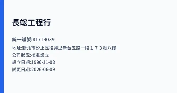 長竤工程行的照片-統編 81719039(新北市) 公司登記資料與營業項目詳細圖表