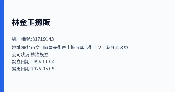 林金玉攤販的照片-統編 81719143(臺北市) 公司登記資料與營業項目詳細圖表