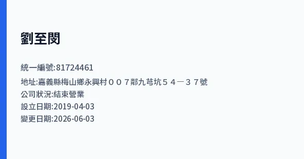 劉至閔的照片-統編 81724461(嘉義縣) 公司登記資料與營業項目詳細圖表
