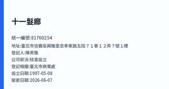 十一髮廊的照片-統編 81760254(臺北市) 公司登記資料與營業項目詳細圖表