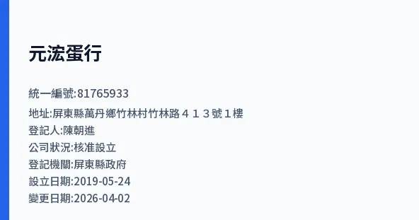 元浤蛋行的照片-統編 81765933(屏東縣) 公司登記資料與營業項目詳細圖表