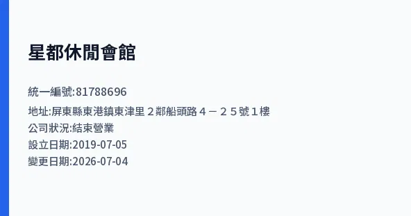 星都休閒會館的照片-統編 81788696(屏東縣) 公司登記資料與營業項目詳細圖表