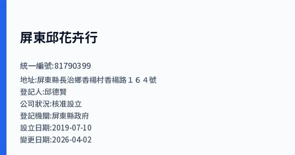 屏東邱花卉行的照片-統編 81790399(屏東縣) 公司登記資料與營業項目詳細圖表