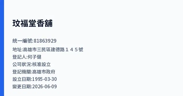 玟福堂香舖的照片-統編 81863929(高雄市) 公司登記資料與營業項目詳細圖表