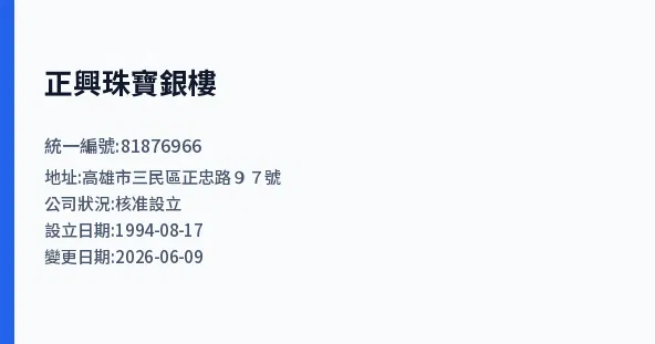 正興珠寶銀樓的照片-統編 81876966(高雄市) 公司登記資料與營業項目詳細圖表