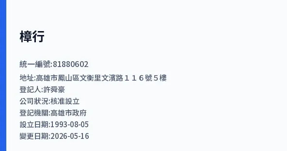 樟行的照片-統編 81880602(高雄市) 公司登記資料與營業項目詳細圖表