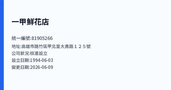 一甲鮮花店的照片-統編 81905266(高雄市) 公司登記資料與營業項目詳細圖表