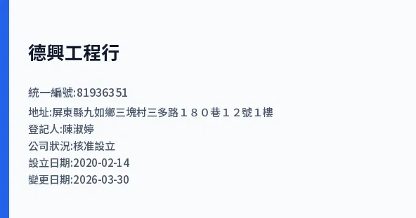 德興工程行的照片-統編 81936351(屏東縣) 公司登記資料與營業項目詳細圖表