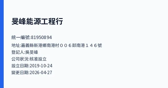 旻峰能源工程行的照片-統編 81950894(嘉義縣) 公司登記資料與營業項目詳細圖表
