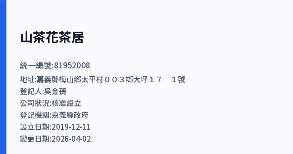 山茶花茶居的照片-統編 81952008(嘉義縣) 公司登記資料與營業項目詳細圖表