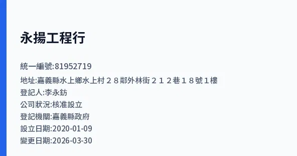永揚工程行的照片-統編 81952719(嘉義縣) 公司登記資料與營業項目詳細圖表