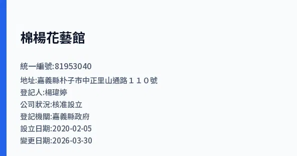 棉楊花藝館的照片-統編 81953040(嘉義縣) 公司登記資料與營業項目詳細圖表