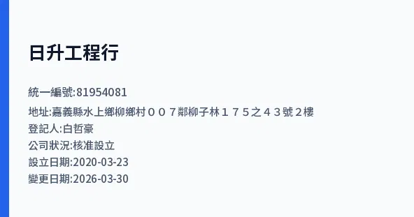 日升工程行的照片-統編 81954081(嘉義縣) 公司登記資料與營業項目詳細圖表