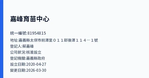 嘉峰育苗中心的照片-統編 81954815(嘉義縣) 公司登記資料與營業項目詳細圖表