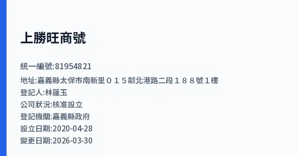 上勝旺商號的照片-統編 81954821(嘉義縣) 公司登記資料與營業項目詳細圖表