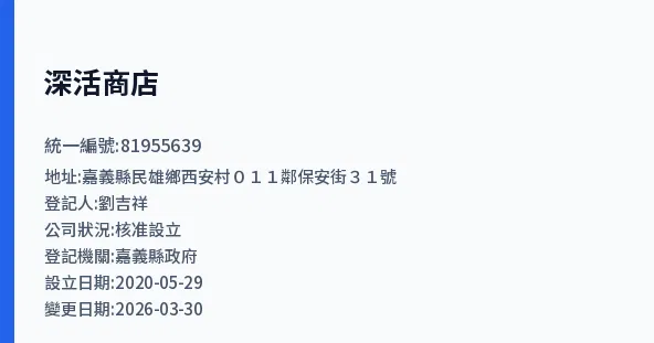 深活商店的照片-統編 81955639(嘉義縣) 公司登記資料與營業項目詳細圖表
