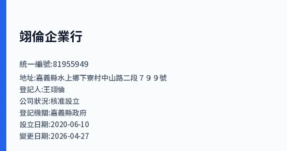 翊倫企業行的照片-統編 81955949(嘉義縣) 公司登記資料與營業項目詳細圖表