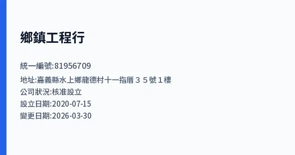 鄉鎮工程行的照片-統編 81956709(嘉義縣) 公司登記資料與營業項目詳細圖表