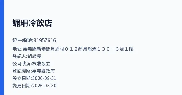 媚珊冷飲店的照片-統編 81957616(嘉義縣) 公司登記資料與營業項目詳細圖表