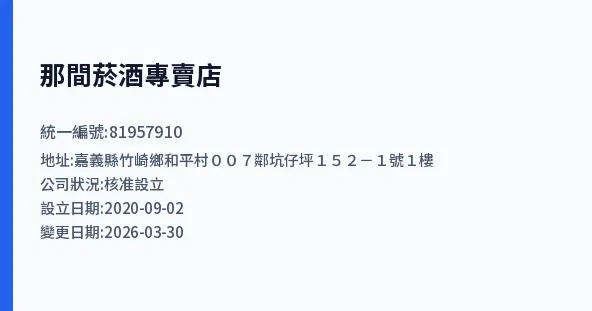 那間菸酒專賣店的照片-統編 81957910(嘉義縣) 公司登記資料與營業項目詳細圖表