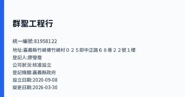 群聖工程行的照片-統編 81958122(嘉義縣) 公司登記資料與營業項目詳細圖表
