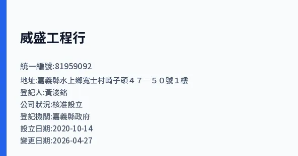 威盛工程行的照片-統編 81959092(嘉義縣) 公司登記資料與營業項目詳細圖表