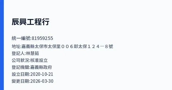 辰興工程行的照片-統編 81959255(嘉義縣) 公司登記資料與營業項目詳細圖表