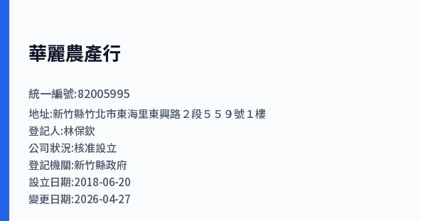 華麗農產行的照片-統編 82005995(新竹縣) 公司登記資料與營業項目詳細圖表