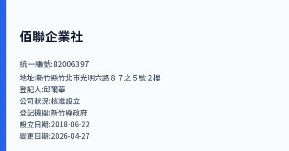 佰聯企業社的照片-統編 82006397(新竹縣) 公司登記資料與營業項目詳細圖表