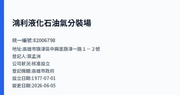 鴻利液化石油氣分裝場的照片-統編 82006798(高雄市) 公司登記資料與營業項目詳細圖表
