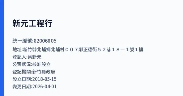 新元工程行的照片-統編 82006805(新竹縣) 公司登記資料與營業項目詳細圖表