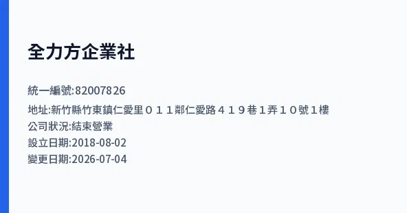 全力方企業社的照片-統編 82007826(新竹縣) 公司登記資料與營業項目詳細圖表