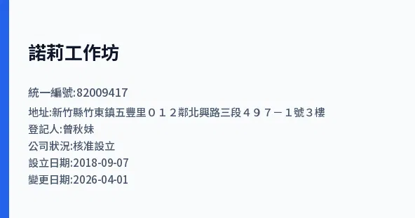 諾莉工作坊的照片-統編 82009417(新竹縣) 公司登記資料與營業項目詳細圖表