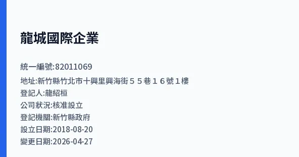 龍城國際企業的照片-統編 82011069(新竹縣) 公司登記資料與營業項目詳細圖表